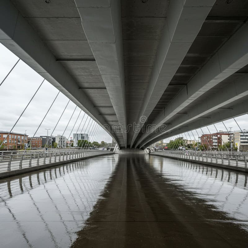 Modern Bridge with an Underside View, Featuring Sleek, Concrete Beams ...
