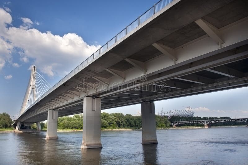 Modern Red Bridge and Barren Tree Stock Photo - Image of poland ...