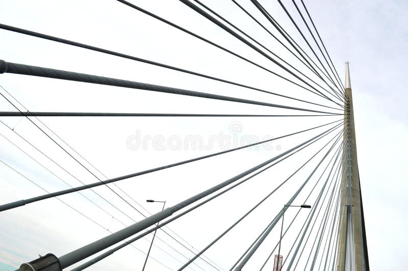 Modern bridge with wires stock photo. Image of bridge - 163750476