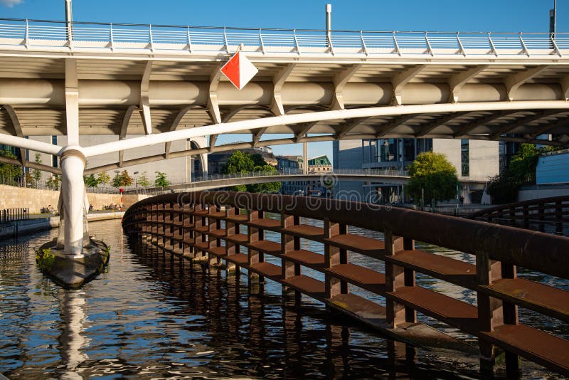 Berlin Germany, Modern Bridge Architecture on the River Spree ...