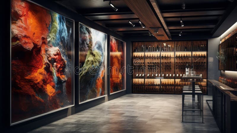 Modern Brigh Drink Room Interiors with Art Wallpaper Stock Illustration ...