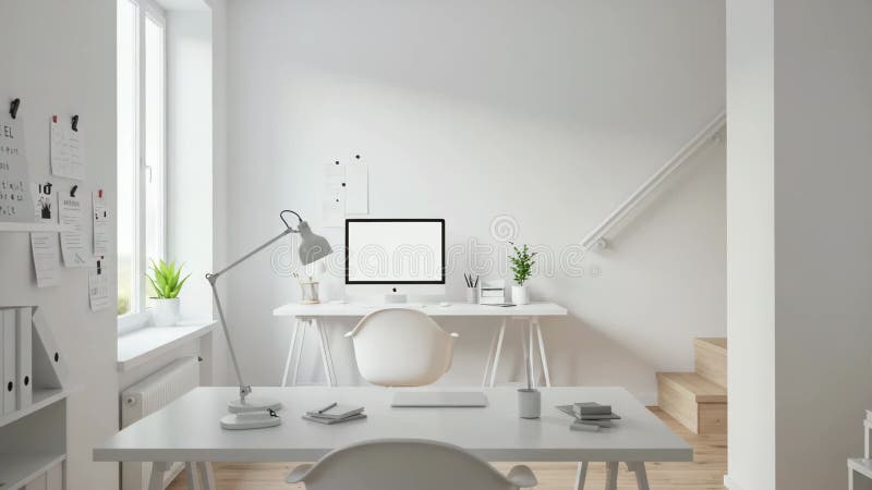 Minimalist White Home Office Workspace with Computer Stock Footage ...