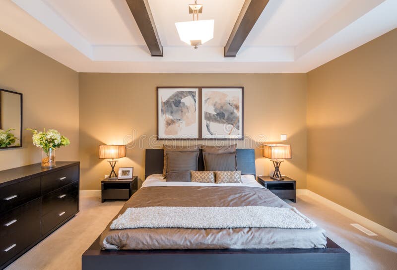 Modern Bright Bedroom Interior Stock Image - Image of decor, lifestyle ...