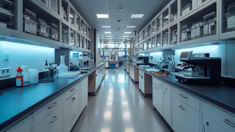 Modern Bright Biological Applied Science Laboratory with Microscopes ...
