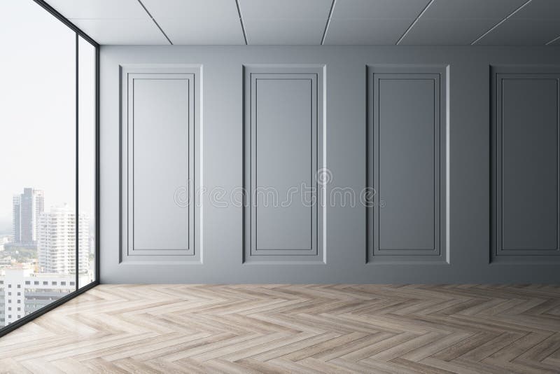 Modern Bright Corridor with Window, Bright City View and Reflections on ...