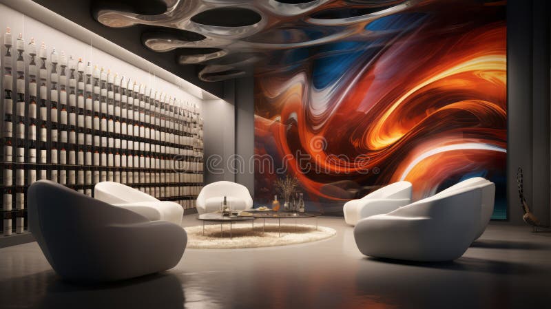 Modern Bright Drink Room Interiors with Art Wallpaper Stock ...