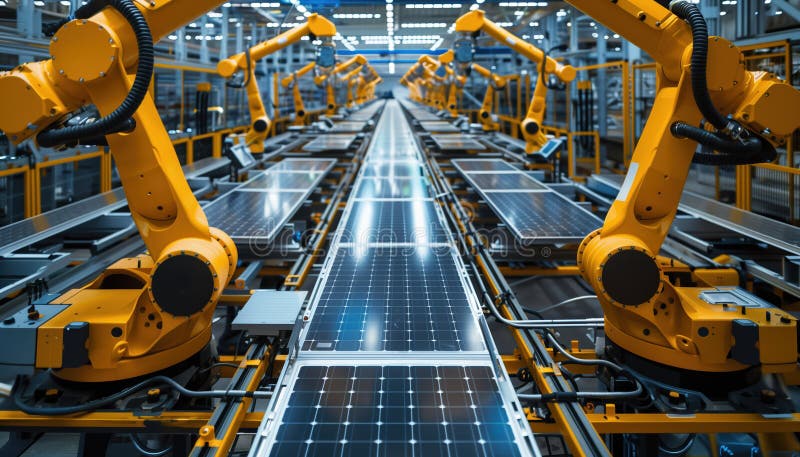 Modern Bright Factory Utilizing Robot Arms for Solar Panel Assembly ...