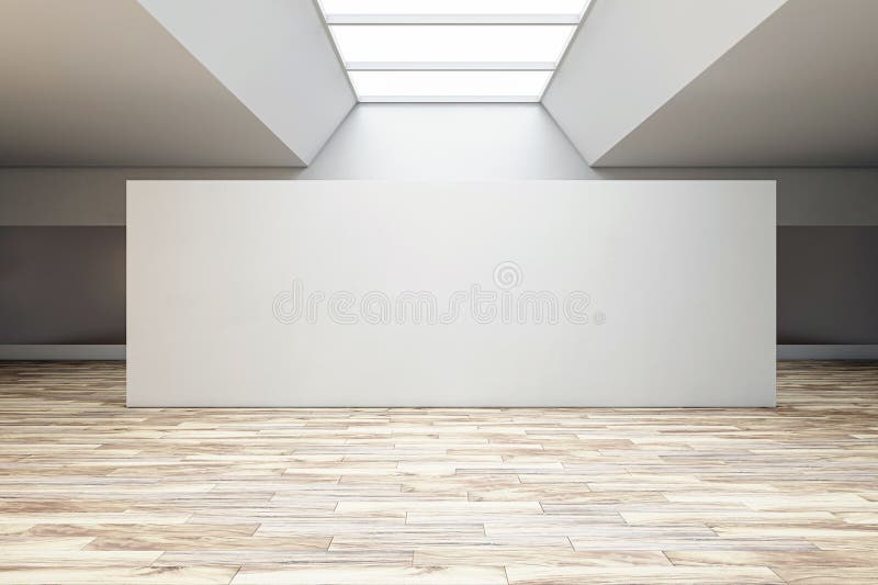 Modern Bright Gallery with Blank Wall Background and Wooden Floor. 3D ...