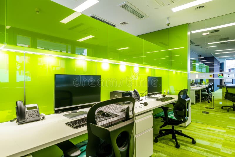 Modern Bright Green Office with Work Desk and Computer Screen AI ...