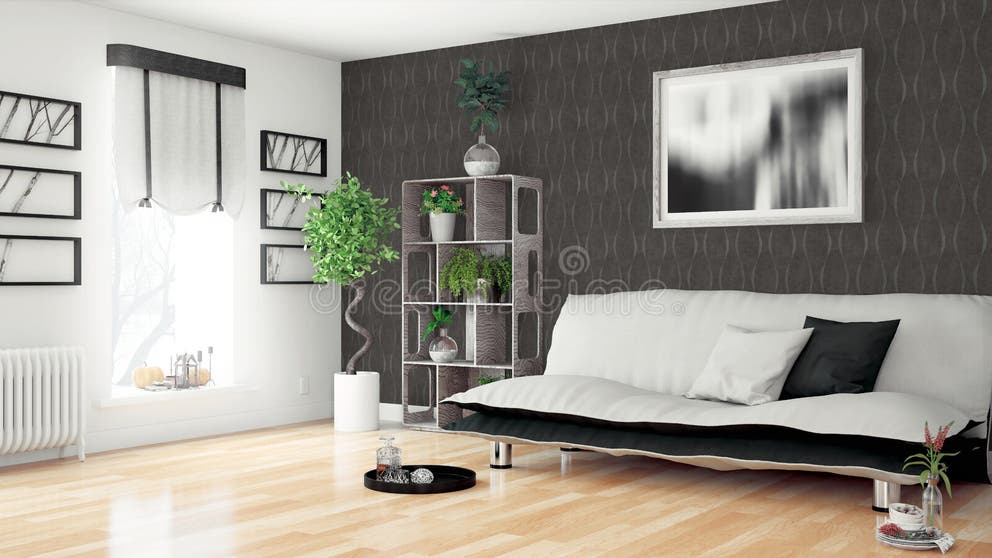 Modern Bright Interior . 3D Rendering Stock Illustration - Illustration ...