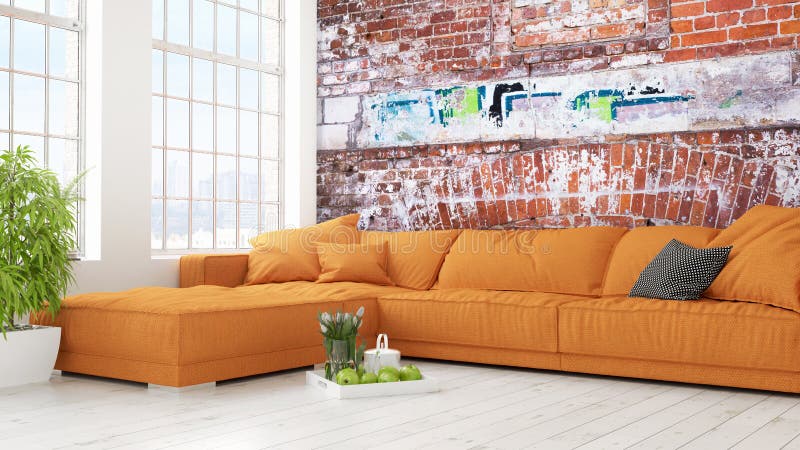 Modern Bright Interior . 3D Rendering Stock Illustration - Illustration ...