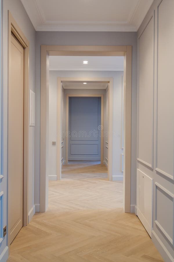 ЙModern and Bright Interior of Empty Cream Colored Corridor with ...