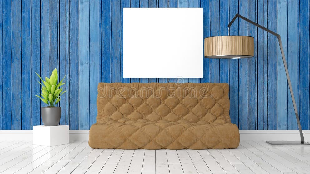 Modern Bright Interior with Empty Frame . 3D Rendering Stock ...