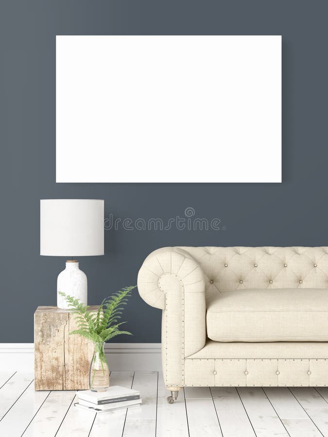 Modern Bright Interior with Empty Frame . 3D Rendering Stock Illustration - Illustration of ...