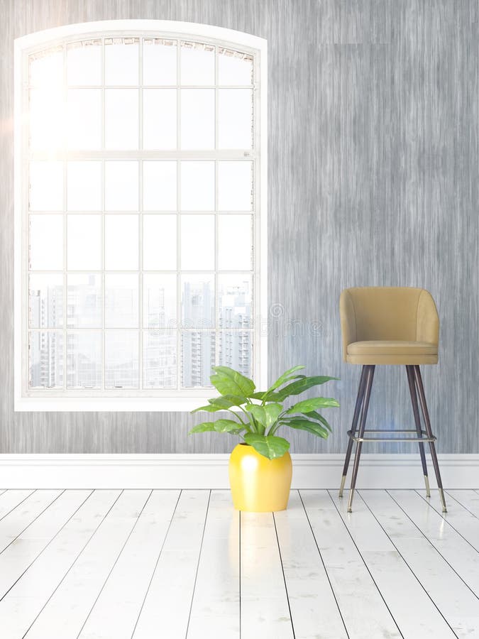Modern Bright Interior with Large Window . 3D Rendering Stock ...