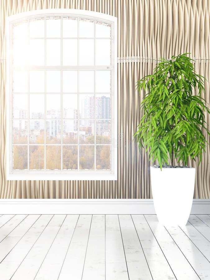 Modern Bright Interior with Large Window . 3D Rendering Stock ...