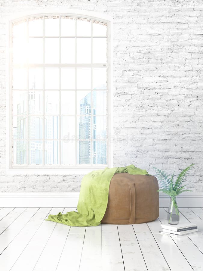 Modern Bright Interior with Large Window . 3D Rendering Editorial Stock ...