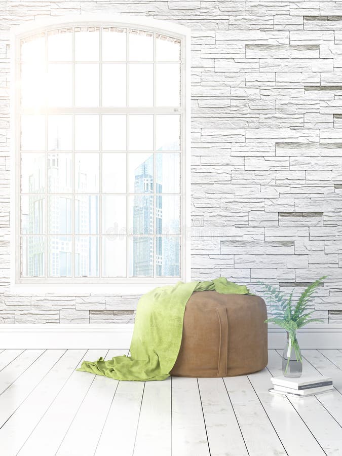 Modern Bright Interior with Large Window . 3D Rendering Editorial Image ...
