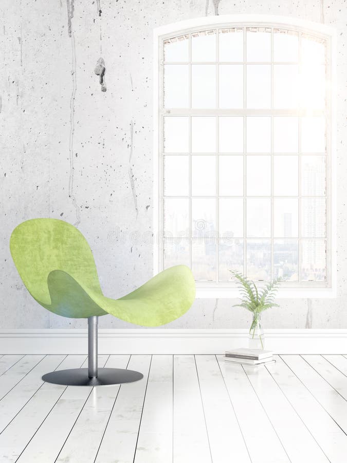 Modern Bright Interior with Large Window . 3D Rendering Editorial Stock ...