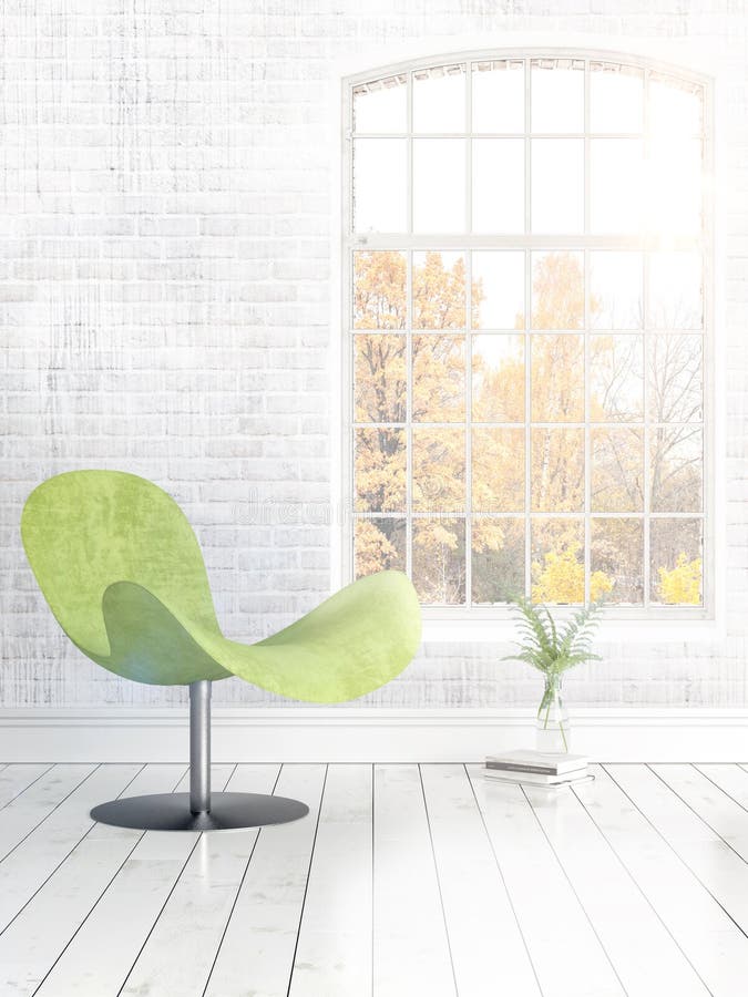 Modern Bright Interior with Large Window . 3D Rendering Editorial ...