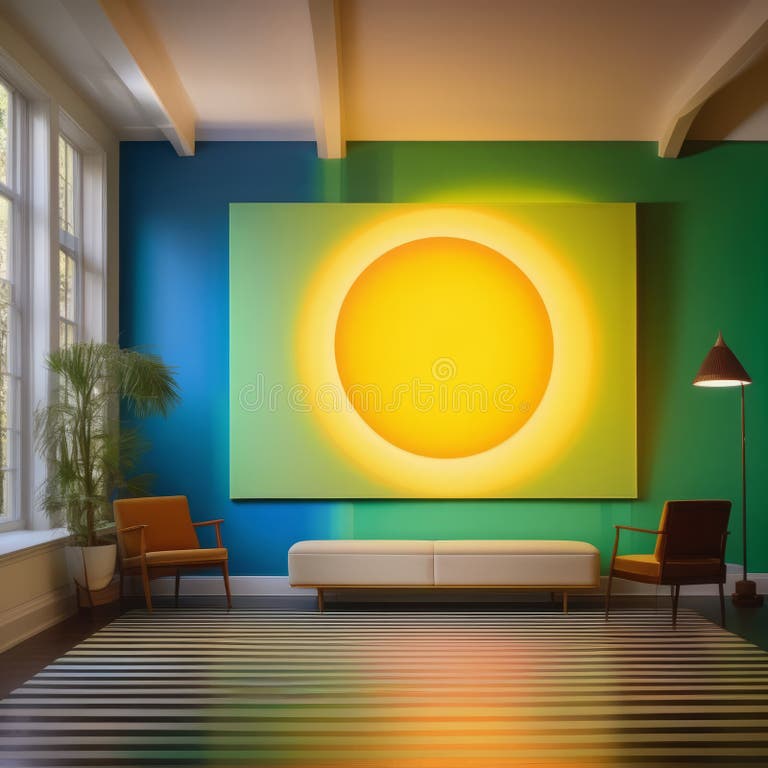 Modern Bright Interior with Large Yellow Sofa, Large Window, a Large ...