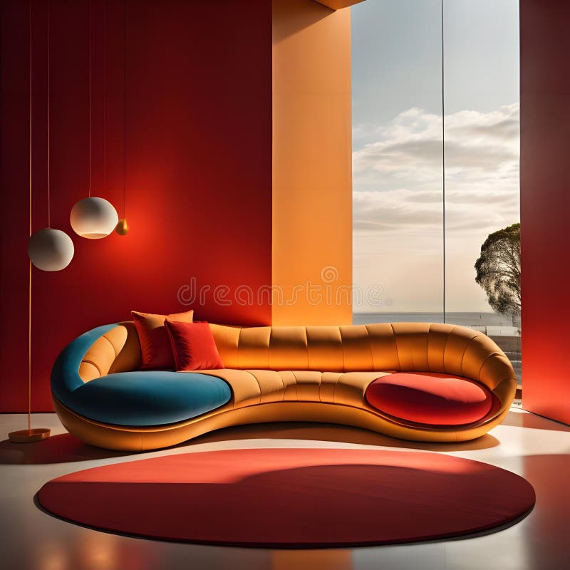 Modern Bright Interiors with Red and Orange Walls. Generative Ai Stock ...