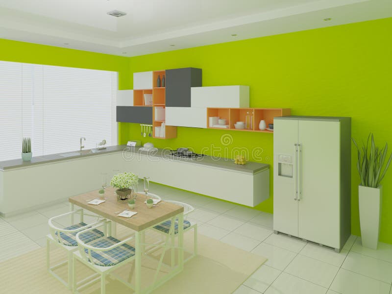 Modern bright kitchen. stock illustration. Illustration of bright ...