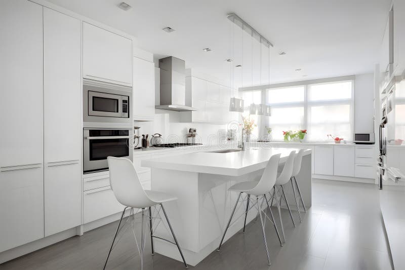 A Modern and Bright Kitchen - White Lacquered Colors Stock Illustration ...