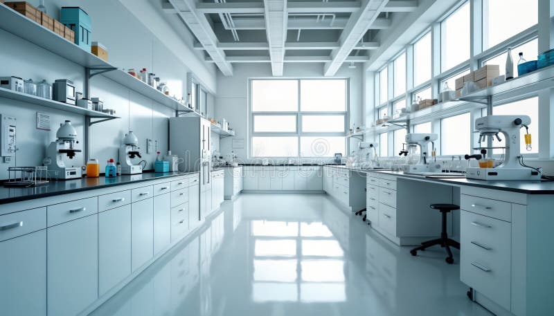 Modern Bright Lab Interior Shows Equipment, Desks. Lab Spacious ...