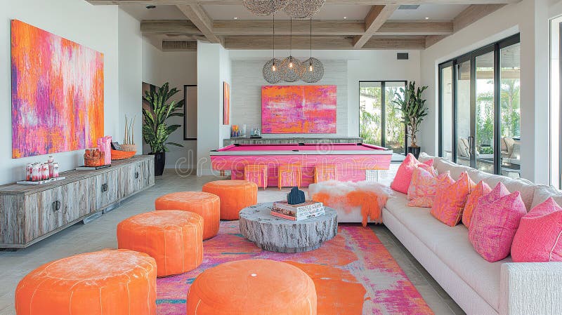 Modern Bright Living Area with Vibrant Pops of Color Stock Illustration ...