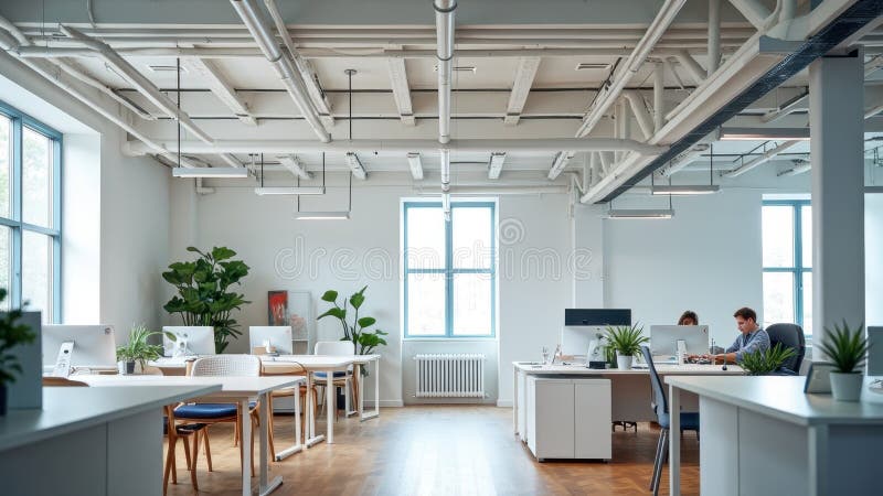 Modern Bright Office with Caucasian Adults Collaborating in Open ...