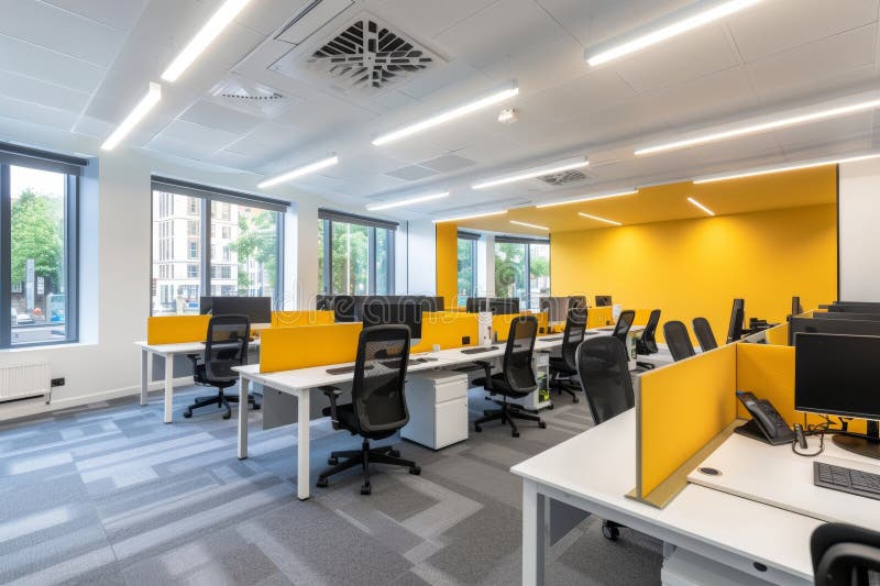 Modern Bright Office with Desks, Ergonomic Workstations, and ...