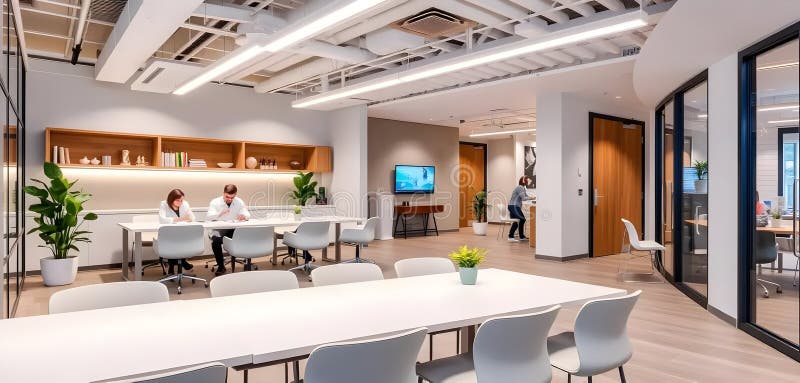 A Modern Bright Office Interior Features Working People and Spaces ...
