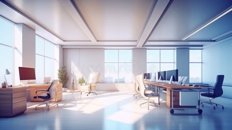Modern Bright Office Interior Minimal Work Space. Generative AI. Stock ...