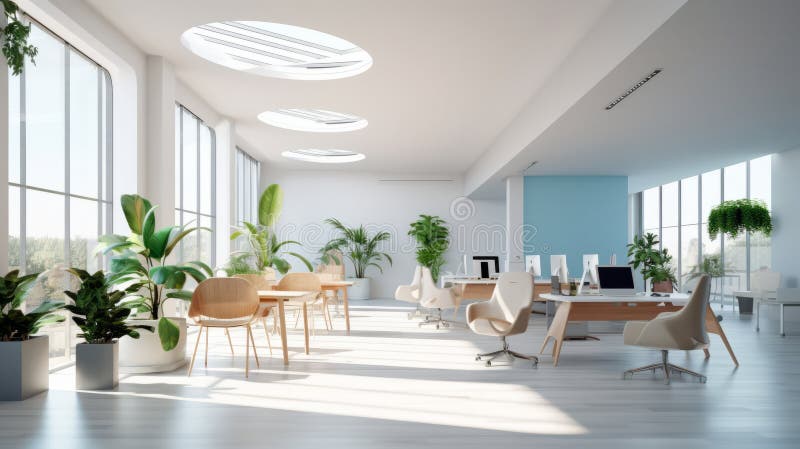 Modern Bright Office Interior Minimal Work Space. Generative AI. Stock ...