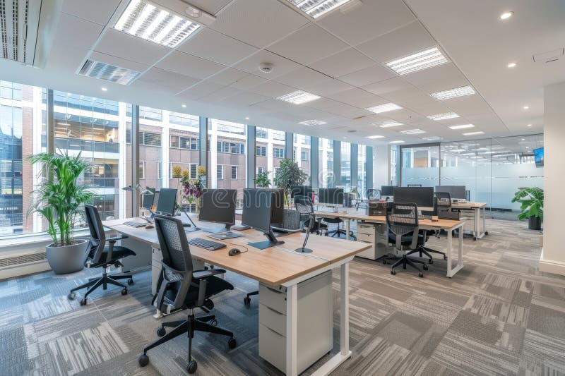 Modern Bright Office Space, Fully Set-up with Desks and Workstations ...