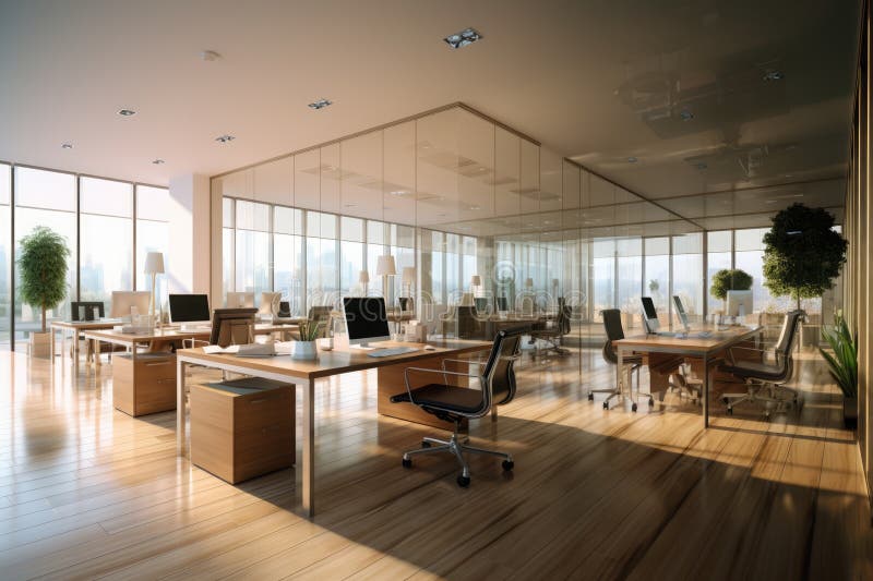 Modern Bright Office Space with Large Windows, Created Using Generative ...