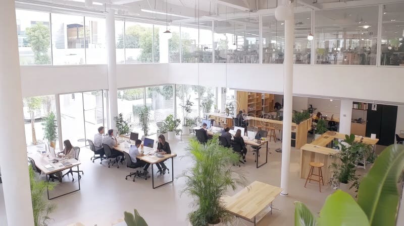 Modern Bright Office Workspace Design Stock Illustration - Illustration ...