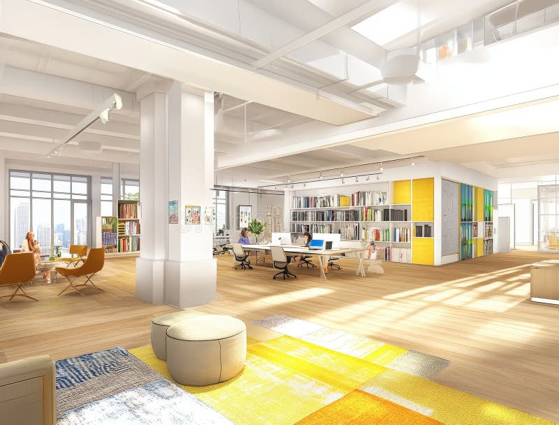 Modern Bright Office Workspace Design Stock Illustration - Illustration ...