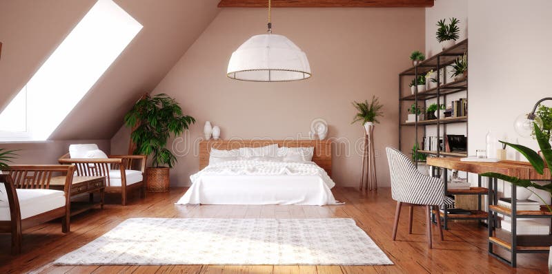 Modern Bright Open Space Interior in Attic Stock Photo - Image of house ...