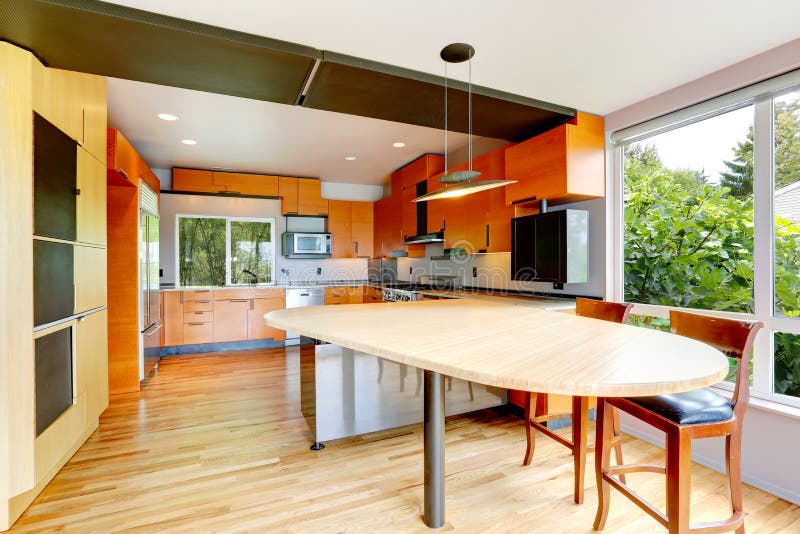 Modern Bright Orange Kitchen Room Stock Photo - Image of dining ...