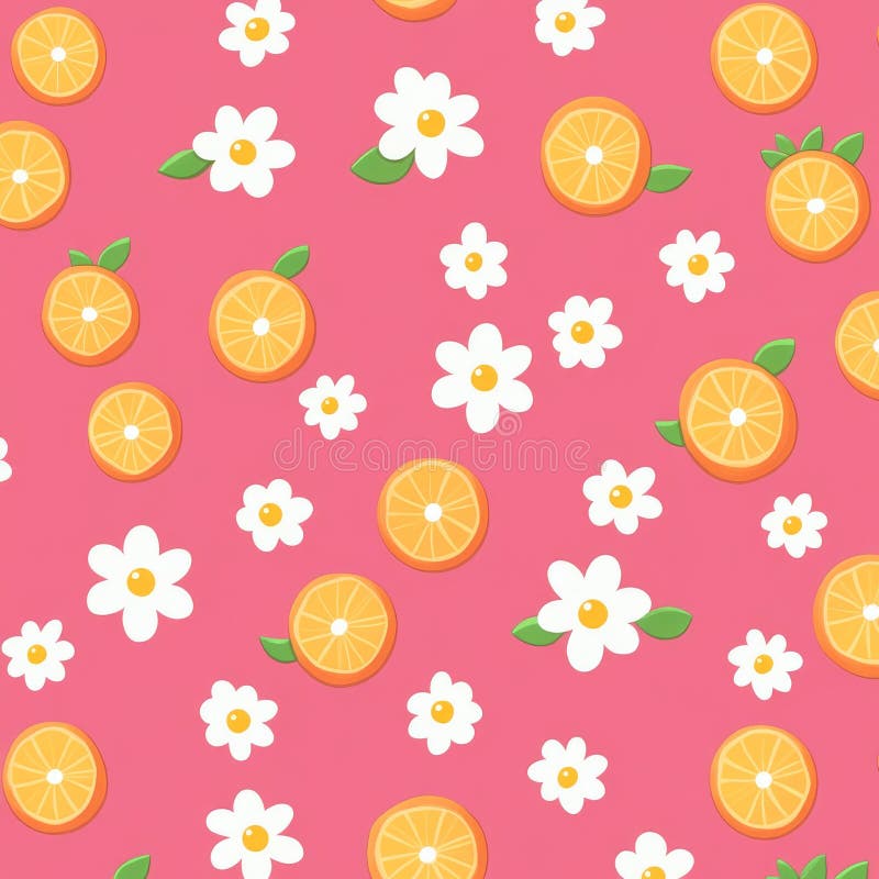 Modern Bright Print of Oranges on a Pink Background. Repeated Fruit ...