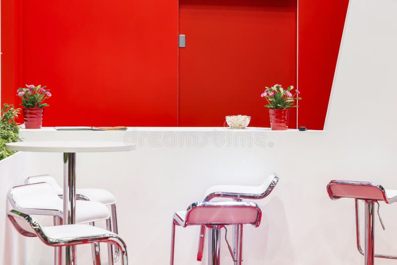 Modern Bright Red and White Room Interior with Table Chairs Armchairs ...