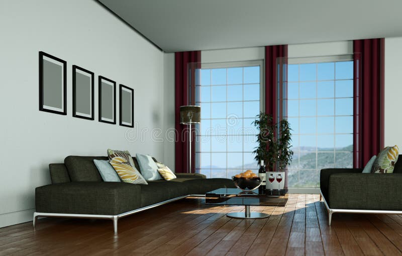 Modern Bright Room Interior Design with Sofa Stock Illustration ...