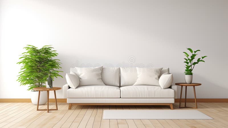 Modern Bright Room Interior with White Sofa and Table, Minimalist ...