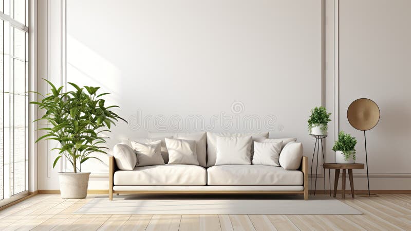Modern Bright Room Interior with White Sofa and Table, Minimalist ...