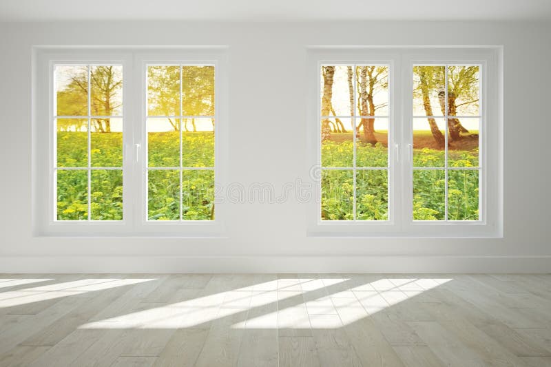 Modern Bright Room with Natural Background in Windows Interior Design ...
