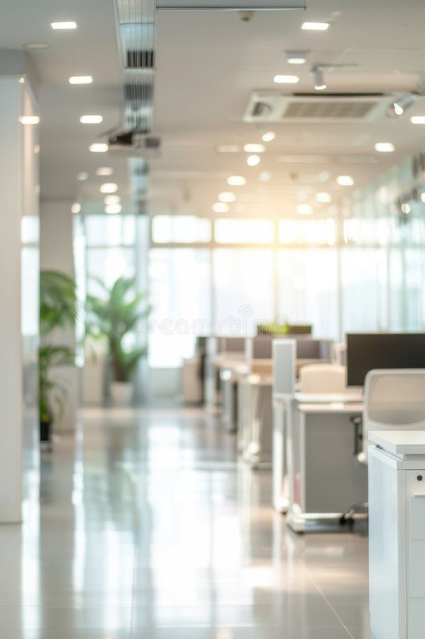 Modern, Bright, and Spacious Office Interior with Large Windows, Sleek ...