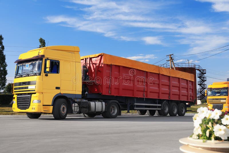Modern Bright Trucks Parked on Road Stock Image - Image of cargo ...