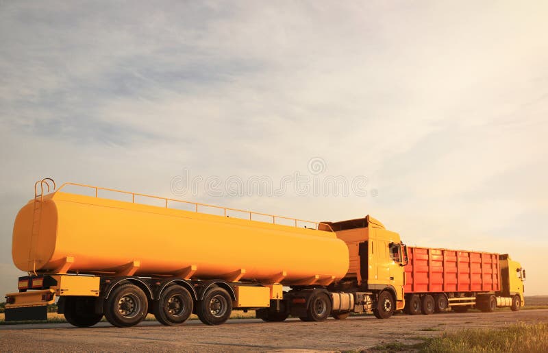 Modern Bright Trucks Parked on Road Stock Photo - Image of destination ...